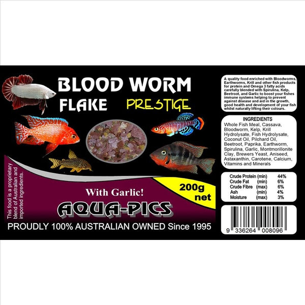 Aqua-Pics Bloodworm Flake Food 200g With Garlic - The Tech Den